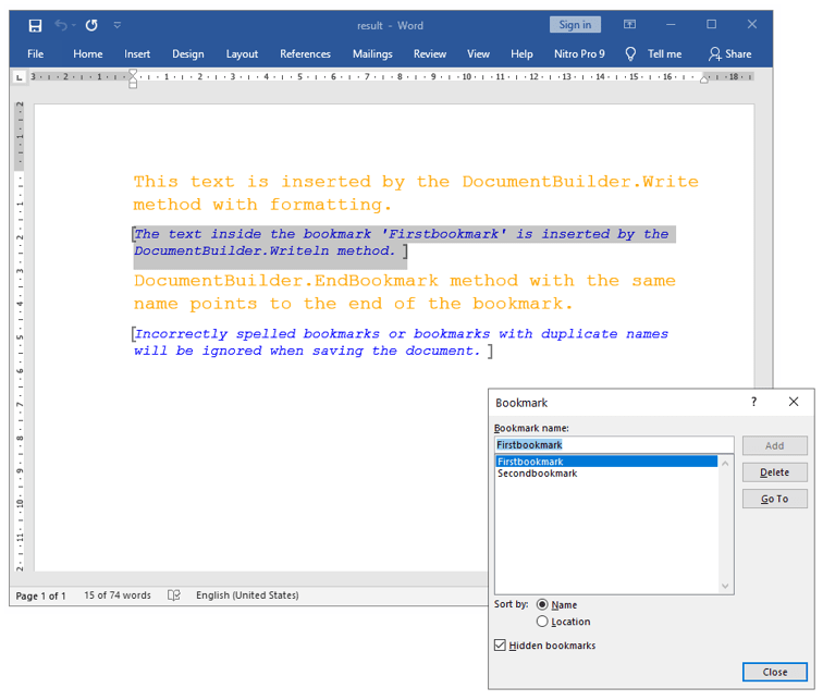 Use DocumentBuilder to inserting a Bookmark in C# and .NET